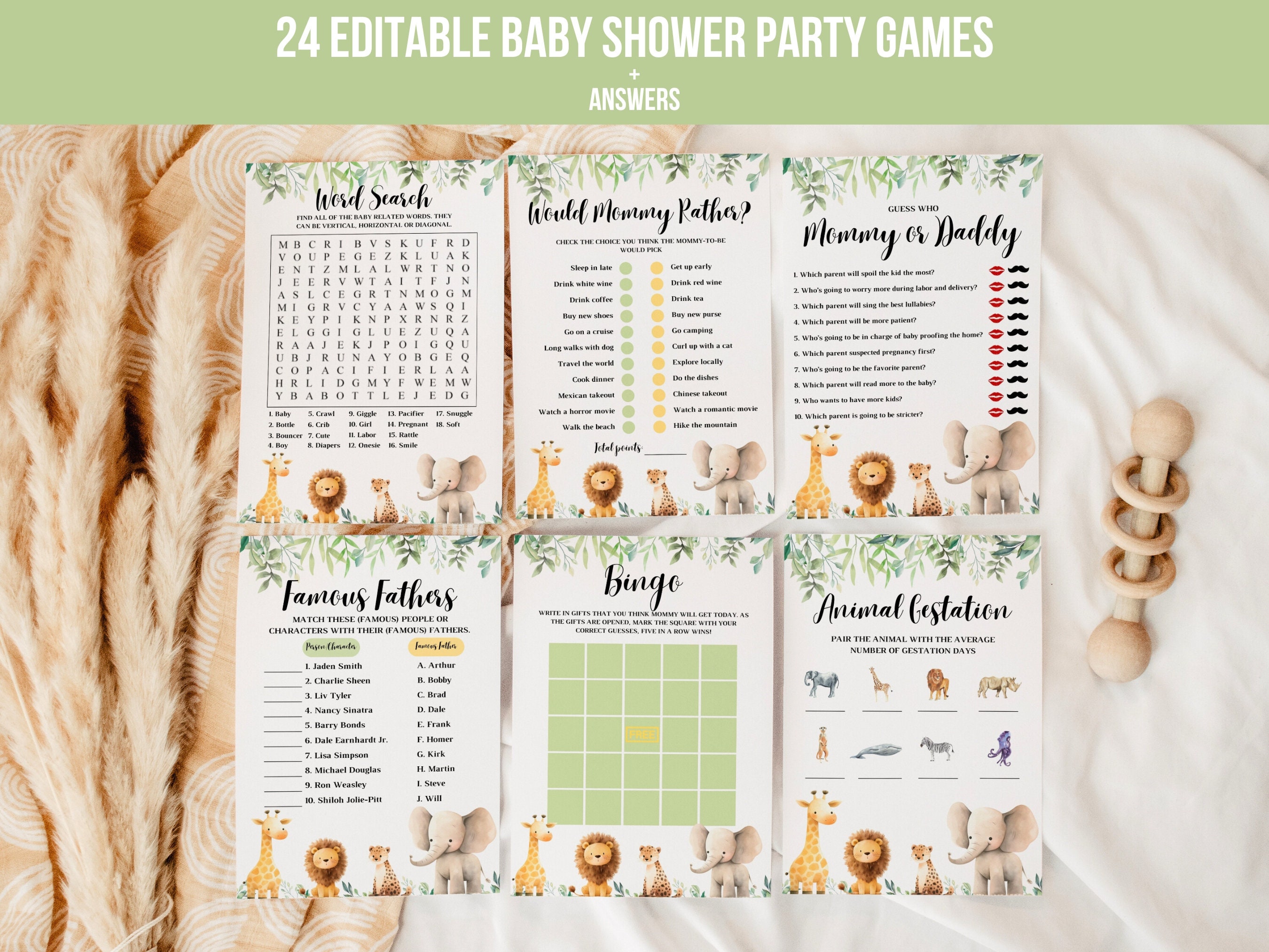 Safari Baby Shower Games Bundle: 24 Printable Jungle Activities ...