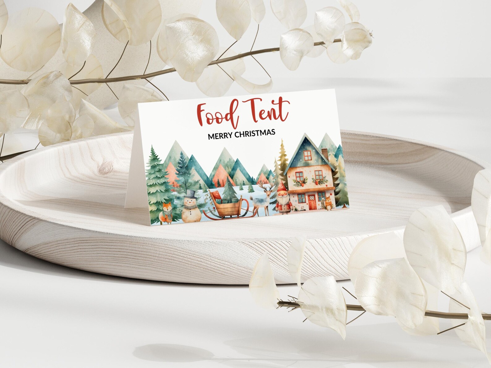Woodland Christmas Food Tent Cards: Printable Place Card Template ...