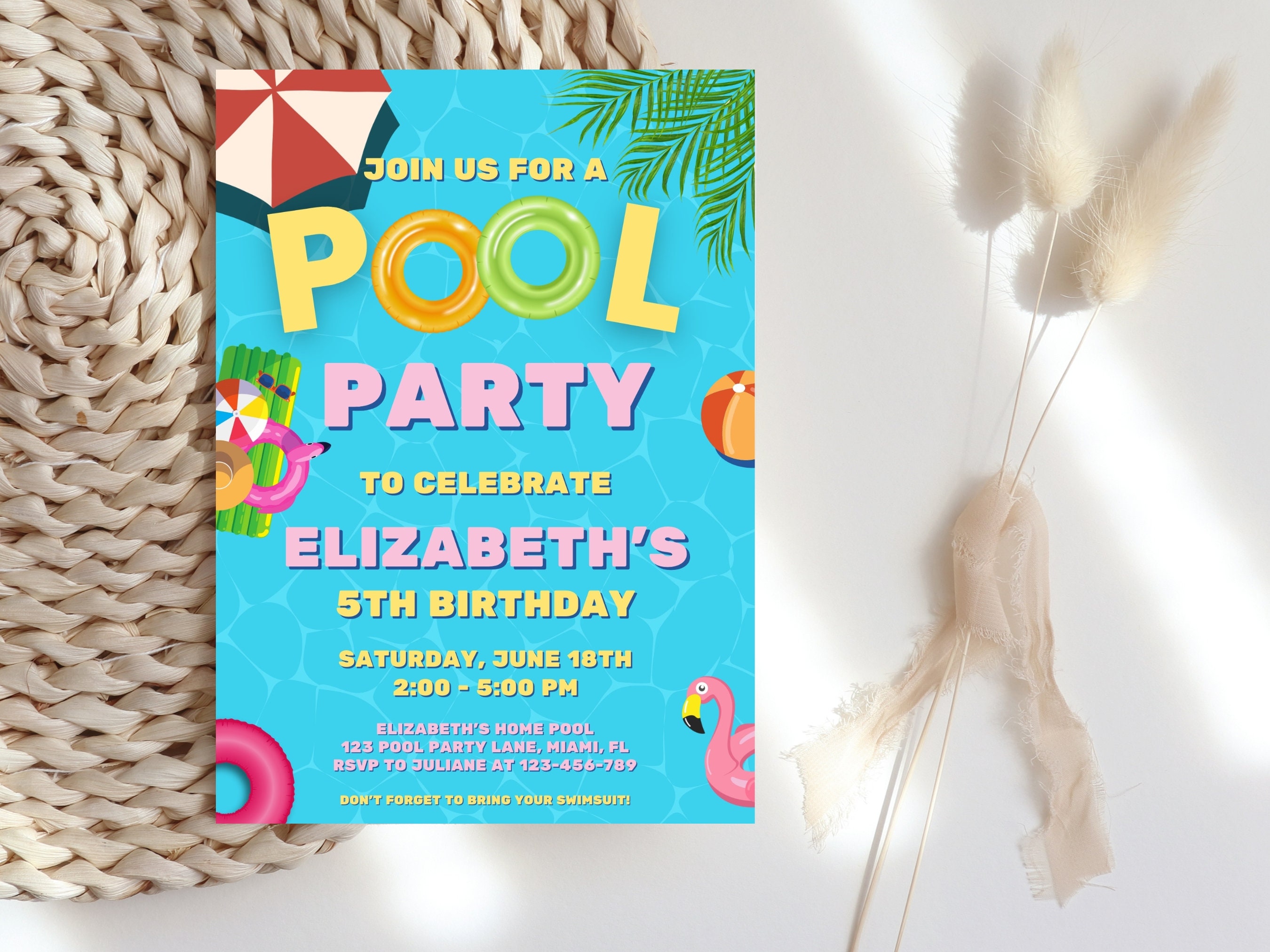 Birthday Pool Party Invitations, Tropical Birthday Invitation, Pool ...