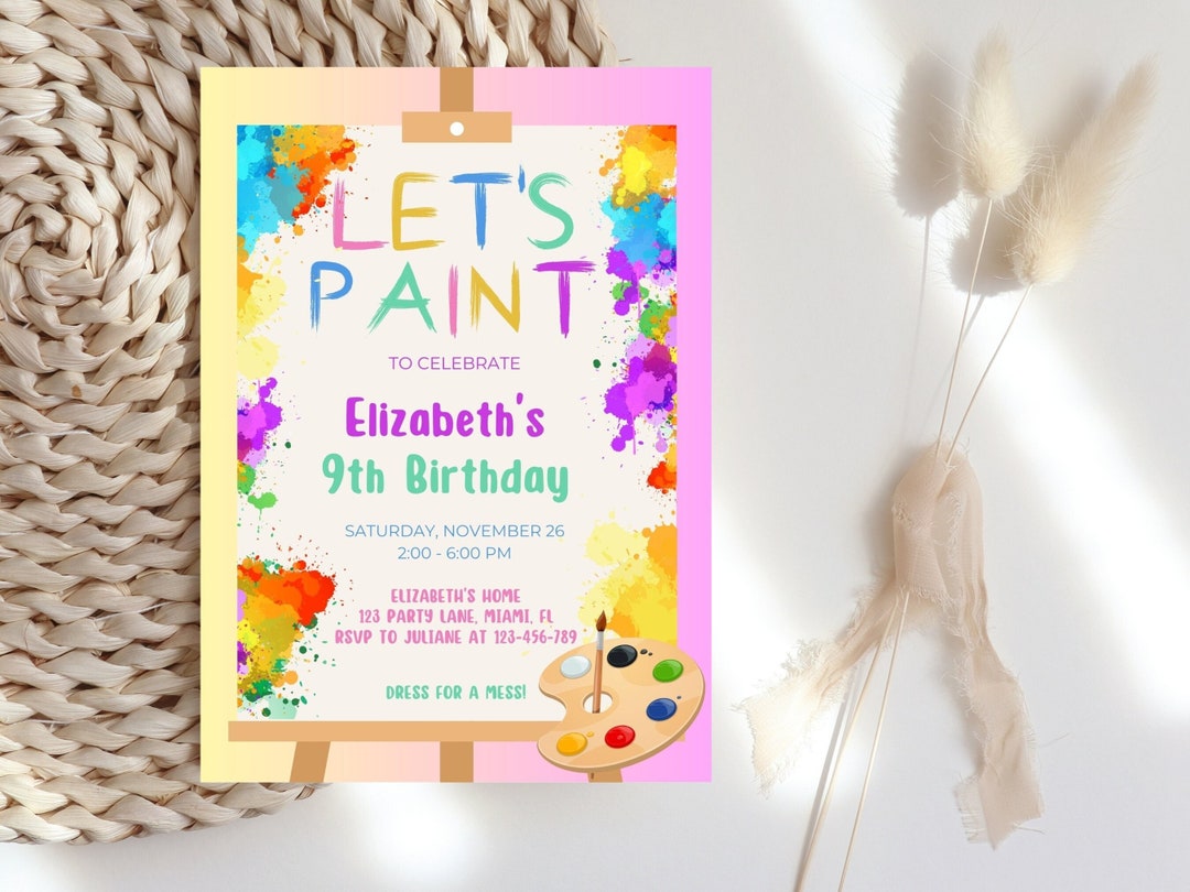 Painting Birthday Party Invitation, Art Party Invitation, Painting ...