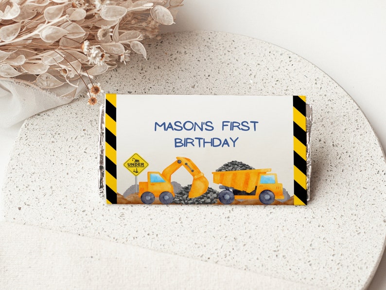 Construction Birthday Chocolate Wrappers | Excavator Candy Wrappers ...