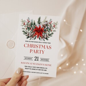 Festive Christmas Office Dinner Holiday Party Invitation Card, Holiday ...