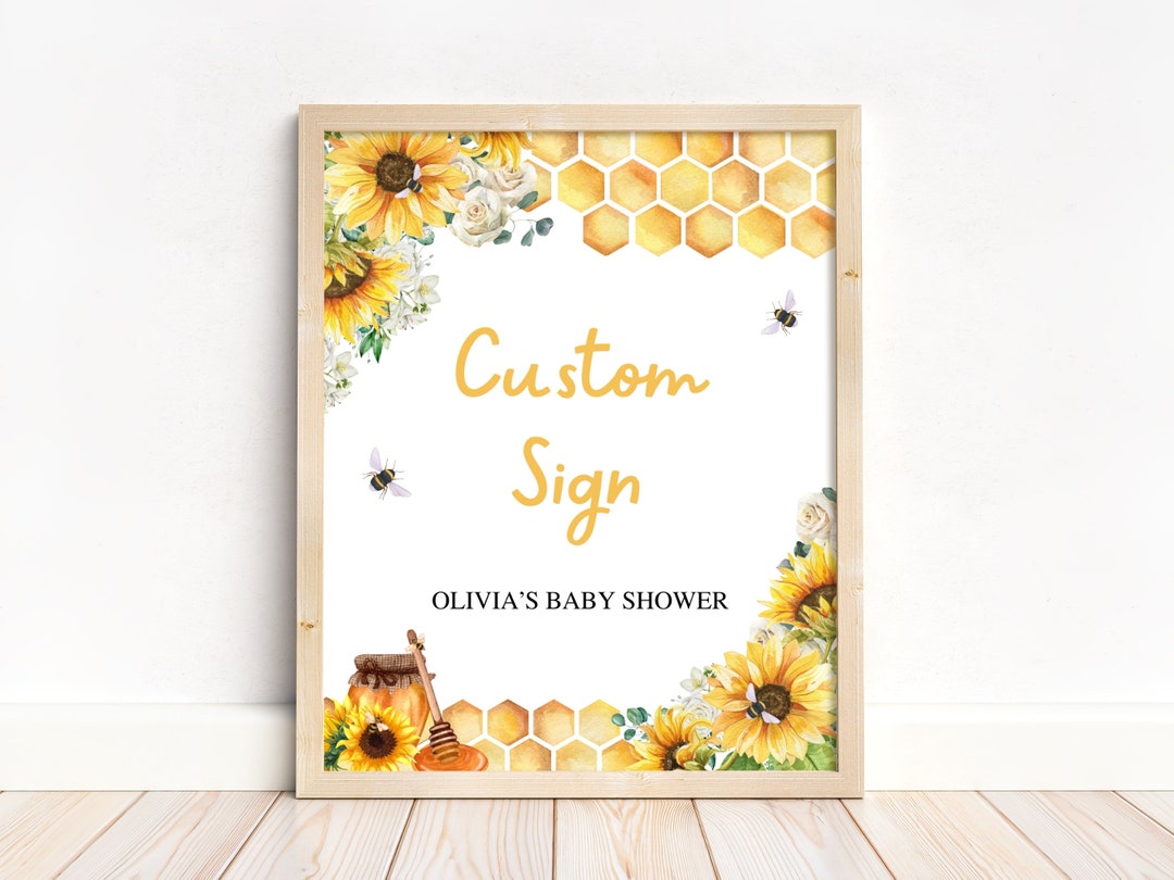 Bumble Bee Baby Shower Table Signs | Sunflower Honey Bee Pacifier Hunt ...