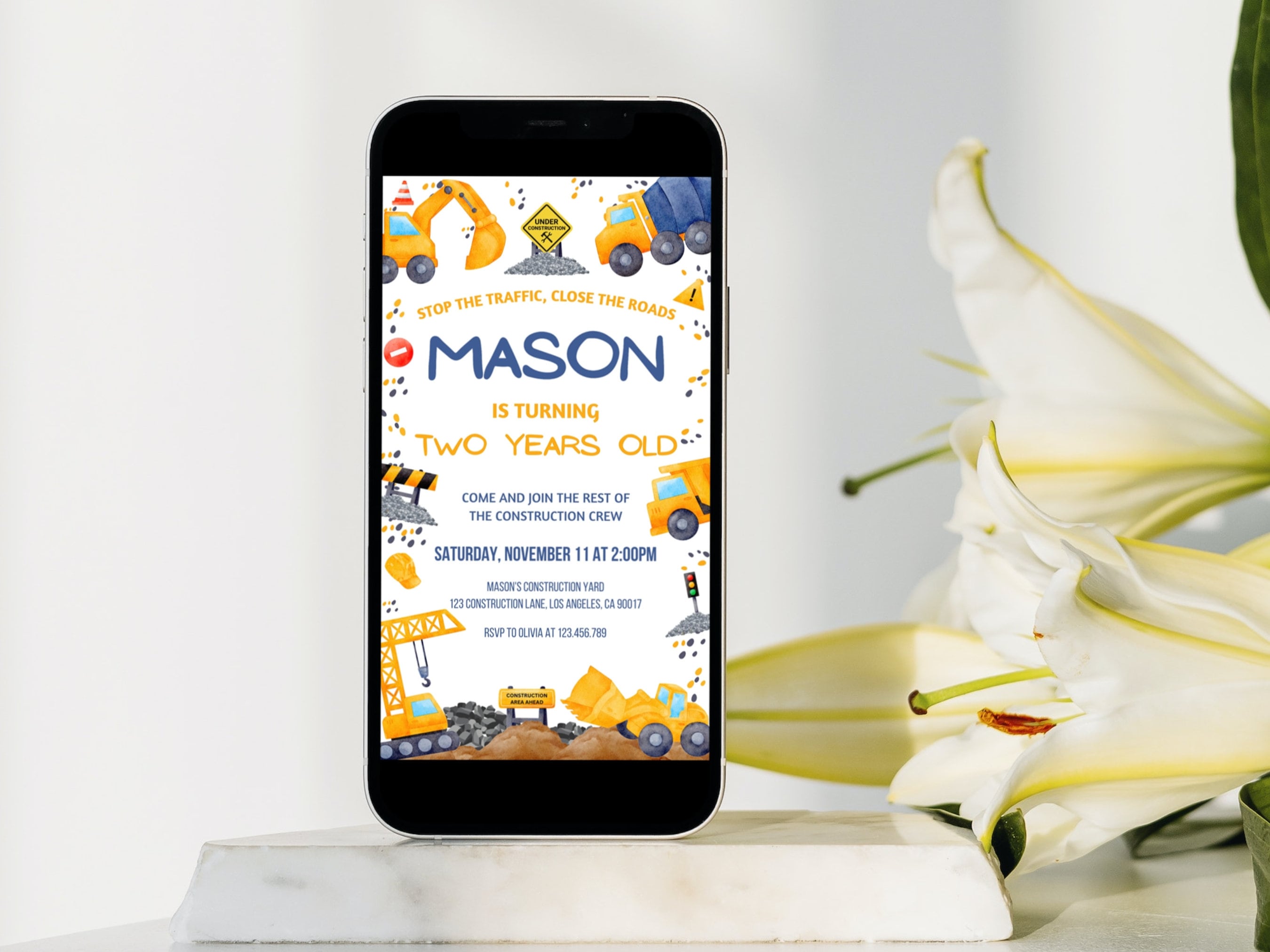 Construction Birthday Party Invitation, Construction Theme Birthday ...