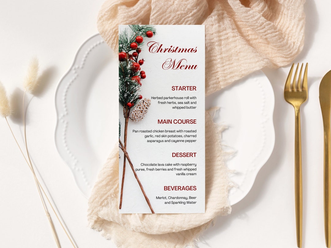 Christmas Dinner Party Menu Template, Christmas Menu Template, Holiday ...