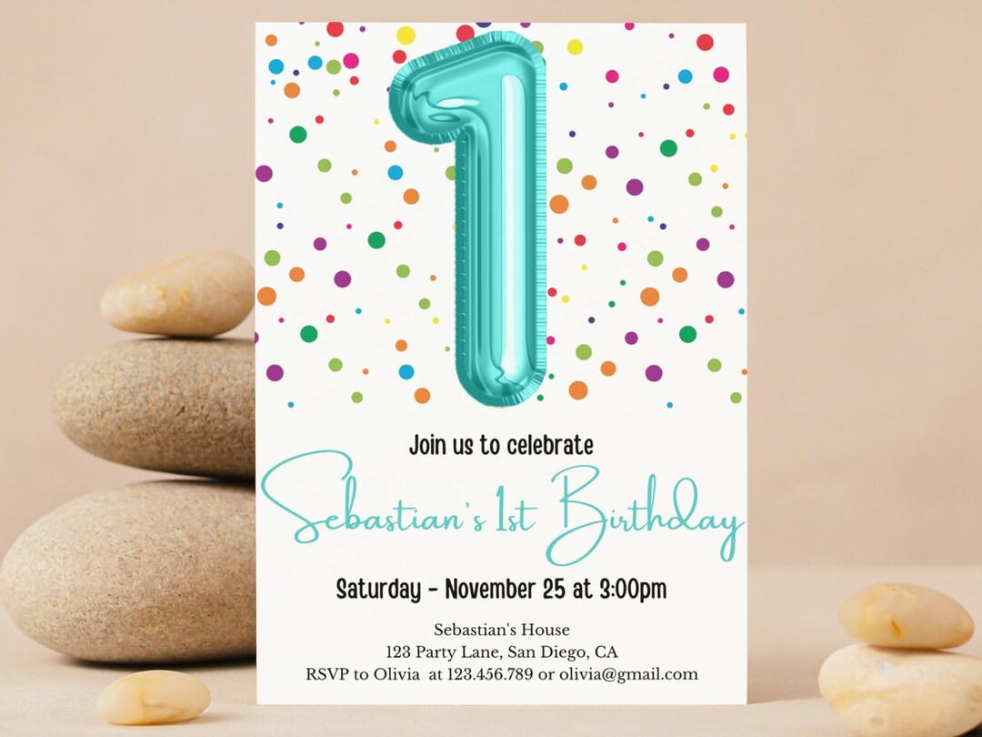 Confetti Birthday Invitation, Rainbow Confetti Invitation, 1st Birthday ...