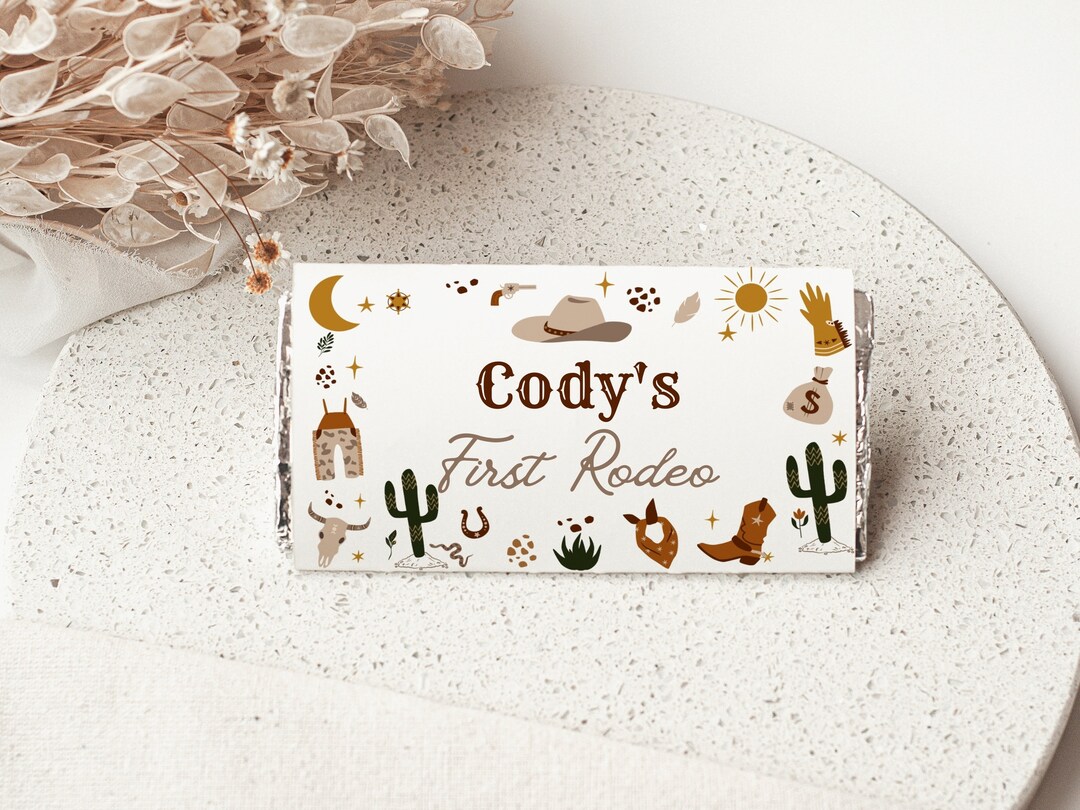 My First Rodeo Chocolate Wrapper, Cowboy Birthday Candy Bar Wrappers ...