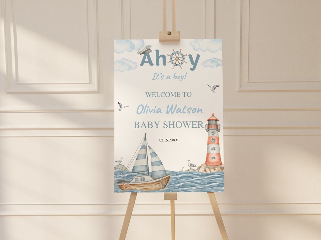 Nautical Baby Shower Welcome Sign, Ahoy Its a Boy Baby Shower Sign ...