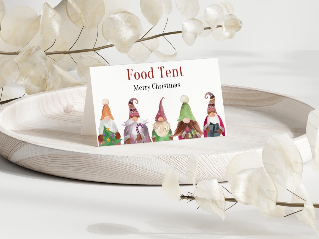 Gnome Christmas Place Cards, Printable Food Labels, Holiday Name Tags ...