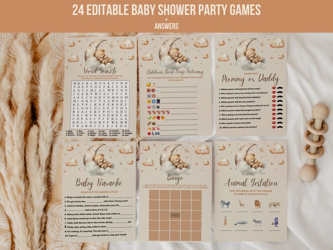 Teddy Bear Baby Shower Games Bundle, Baby Shower Bingo, Bear Theme Baby ...