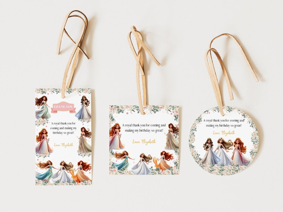 Princess Party Birthday Gift Tags, Princess Theme Thank You Tags, Royal ...