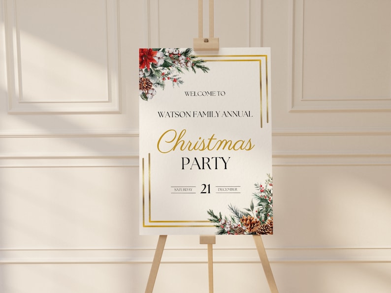 Editable Christmas Party Welcome Sign Template (canva Templates ...