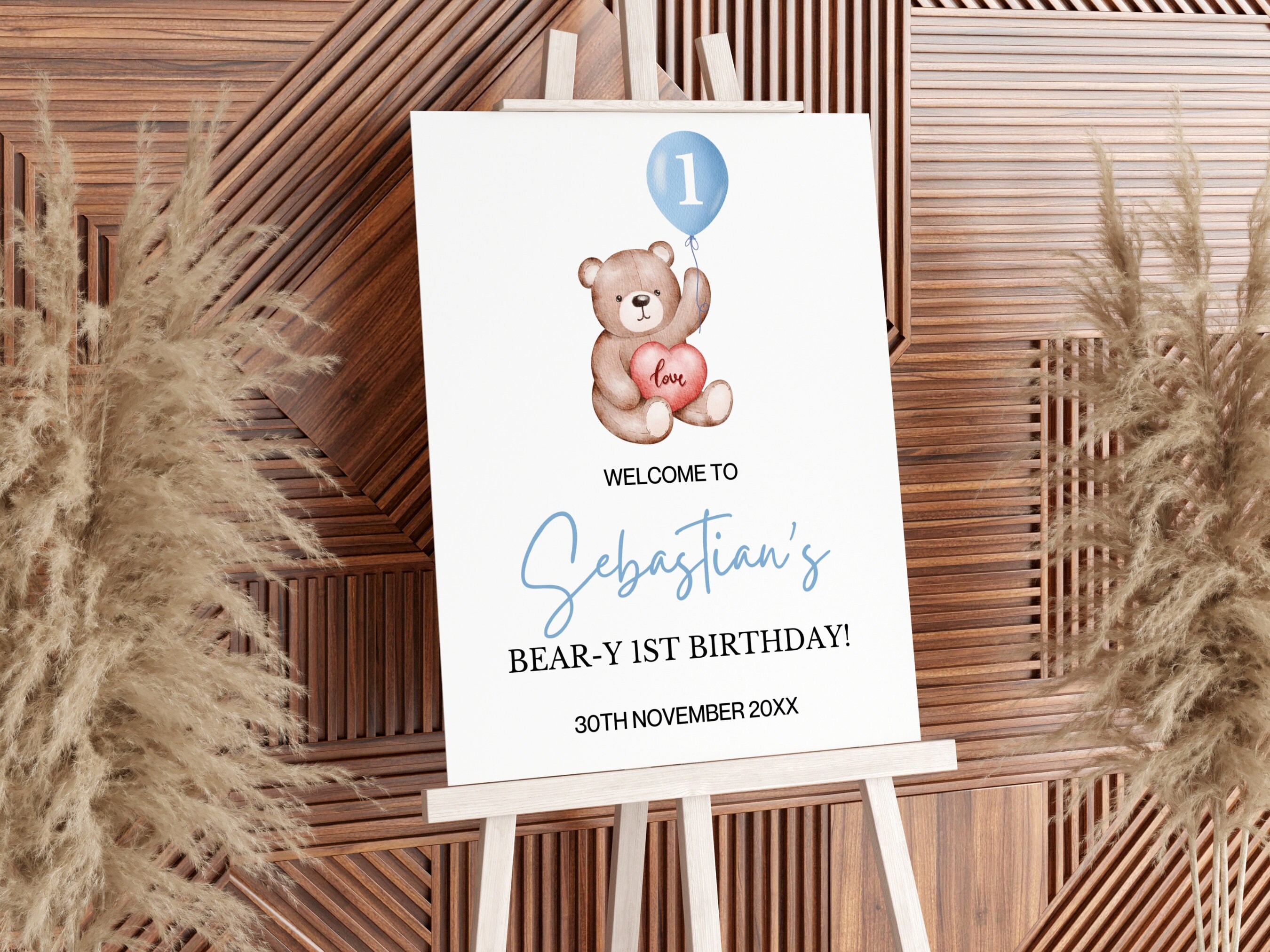 Cute Teddy Bear Birthday Welcome Sign, Beary First Birthday Sign, Teddy ...