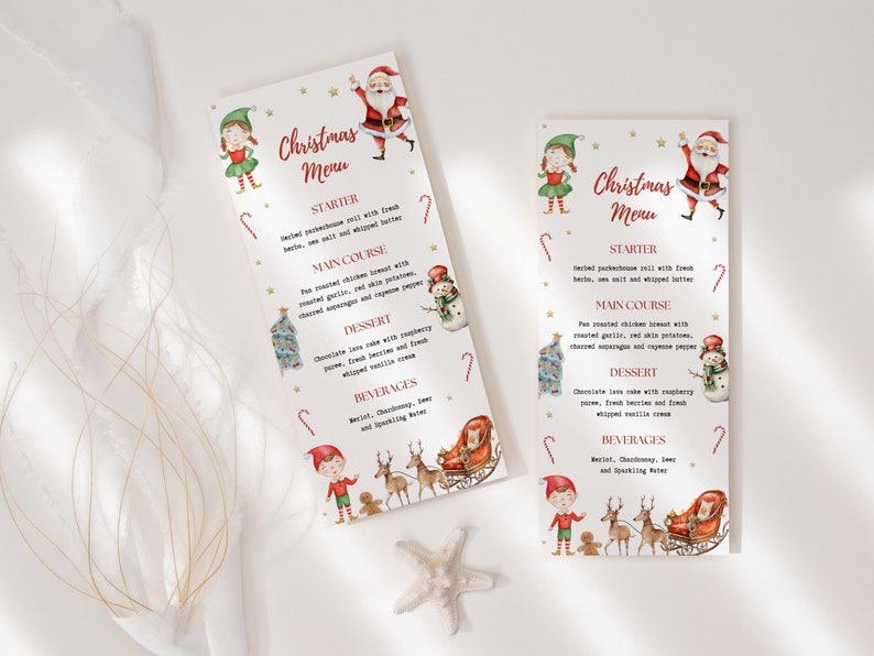 Editable Santa Christmas Menu Template: Dinner Party Decor (4x9 Inches ...