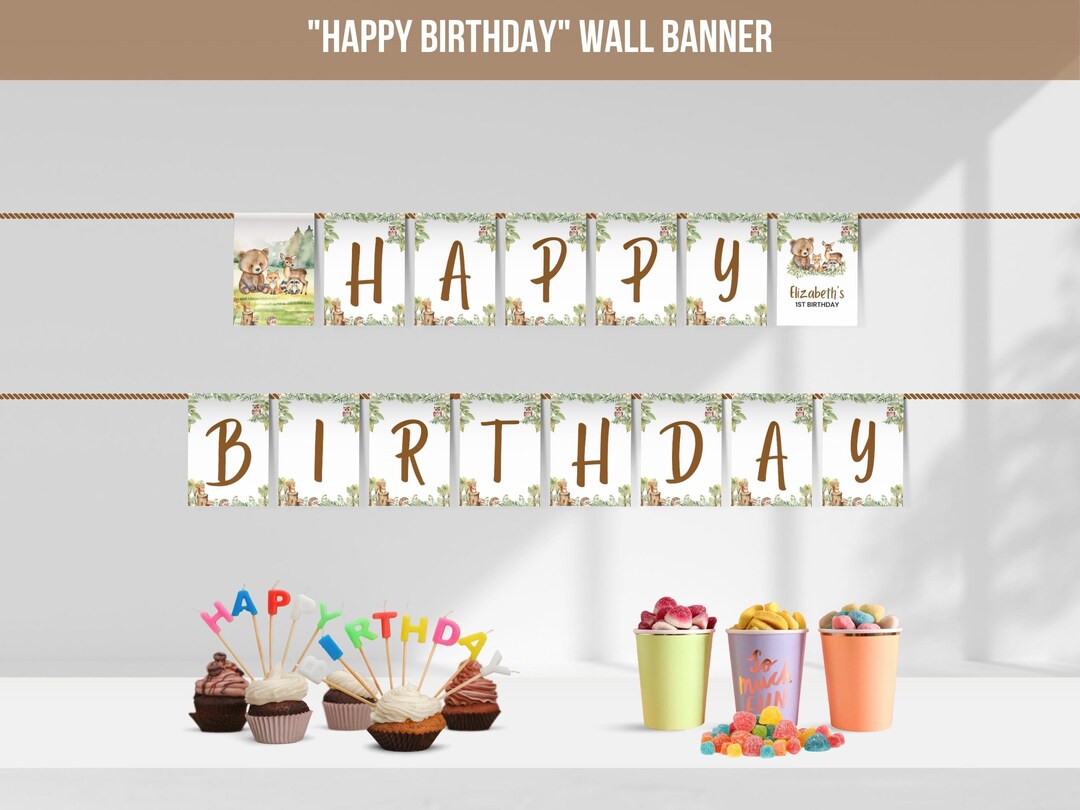 Woodland Theme Party Happy Birthday Banner, Woodland Garland, Woodland ...