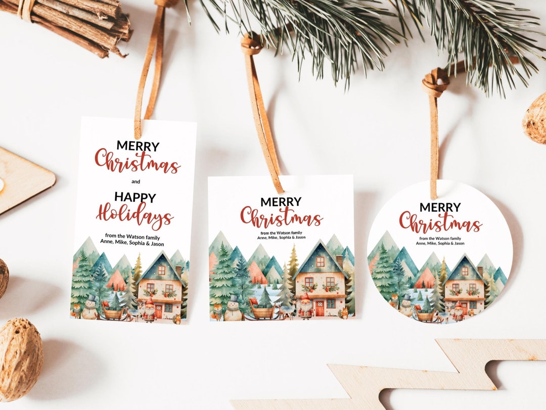 Printable Holiday Woodland Village Gift Labels Christmas Favor Tags ...