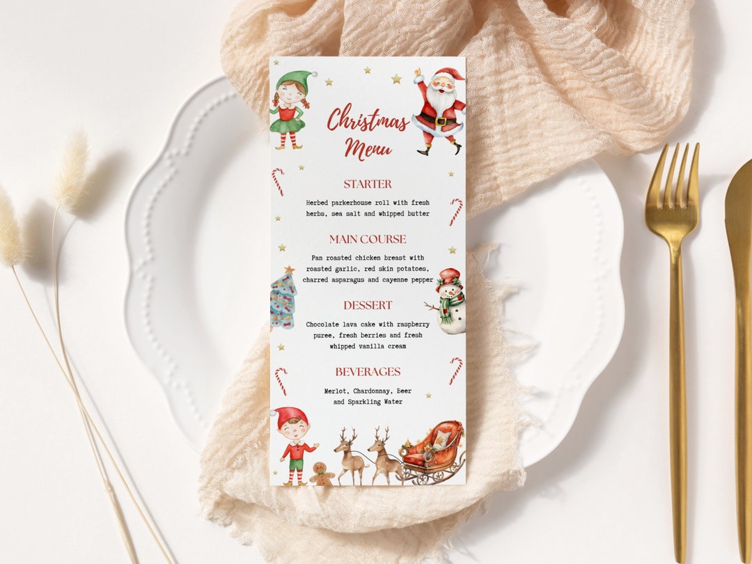 Editable Christmas Menu for Santa Dinner Parties, Santa Christmas Menu ...