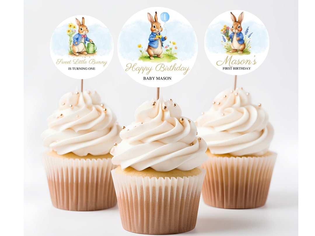 Peter Rabbit Happy Birthday Cupcake Toppers, Peter Rabbit Party 1st ...