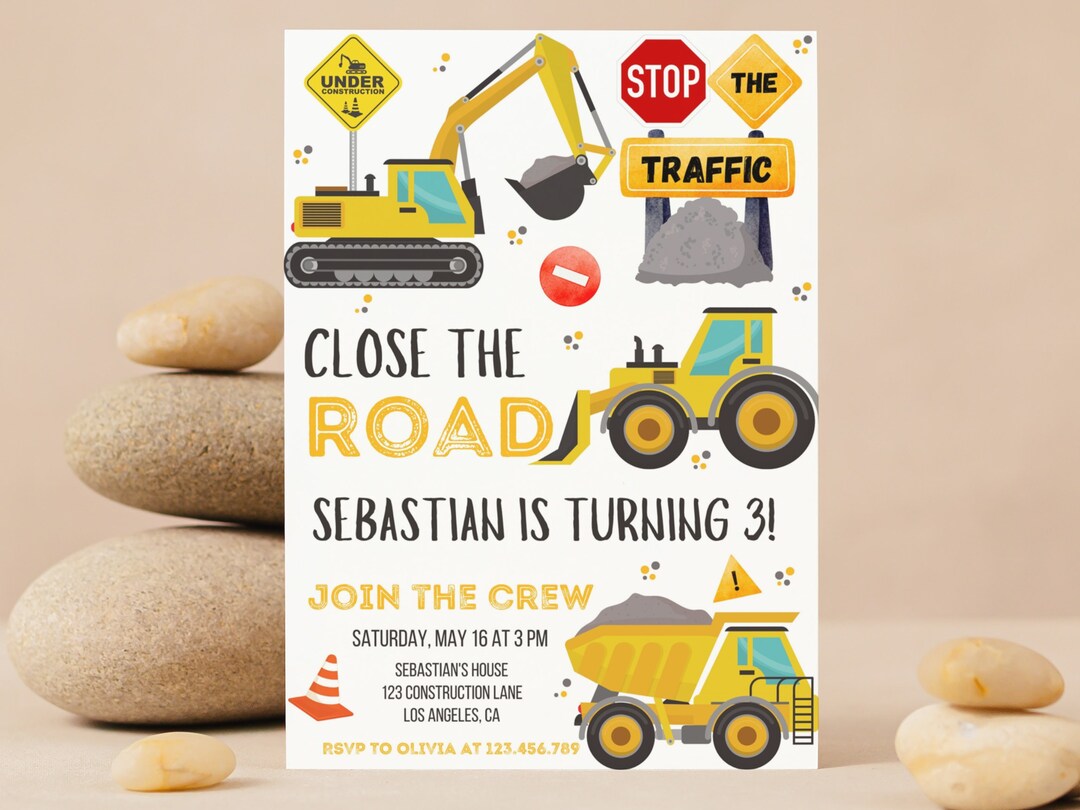 Construction Truck Birthday Invitation: Excavator Party Theme (editable ...