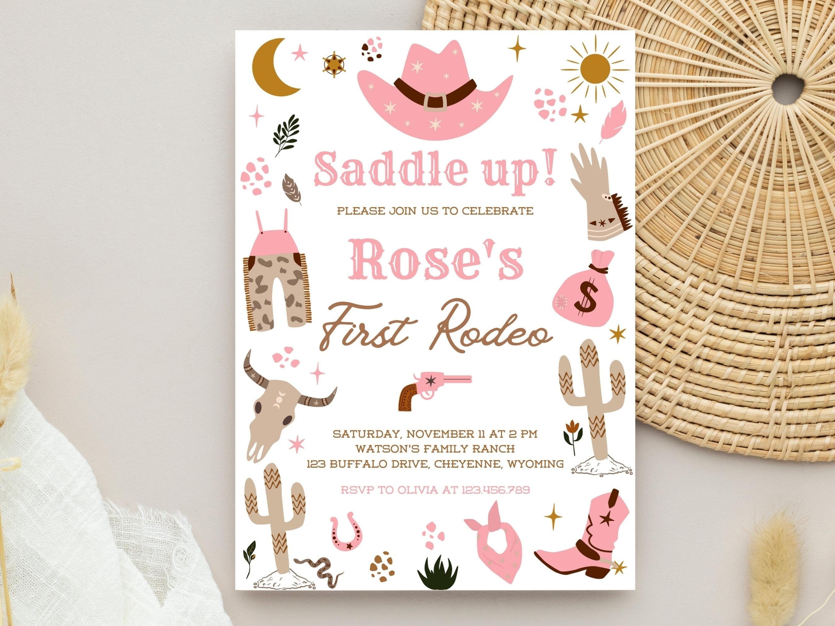 My First Rodeo Birthday Invitation | Cowgirl Western Party | Editable ...