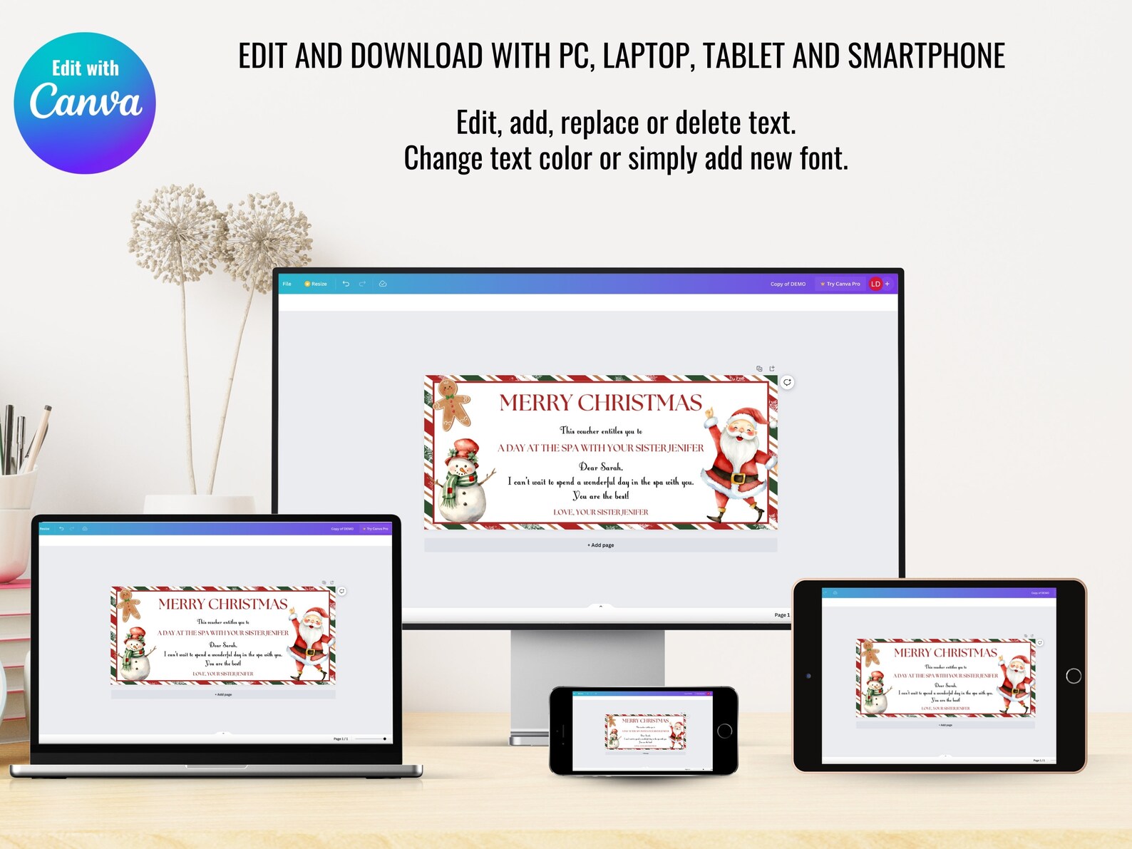 Christmas Gift Voucher Template, Editable Christmas Gift Certificate ...