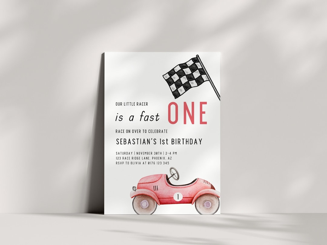 Fast One Birthday Invitation, Vintage Race Car Birthday Invitations ...