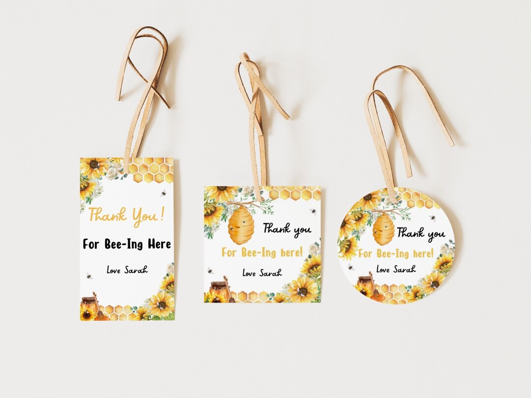 First Bee Day Birthday Thank You Tags | Bumble Bee Party Favor Labels ...