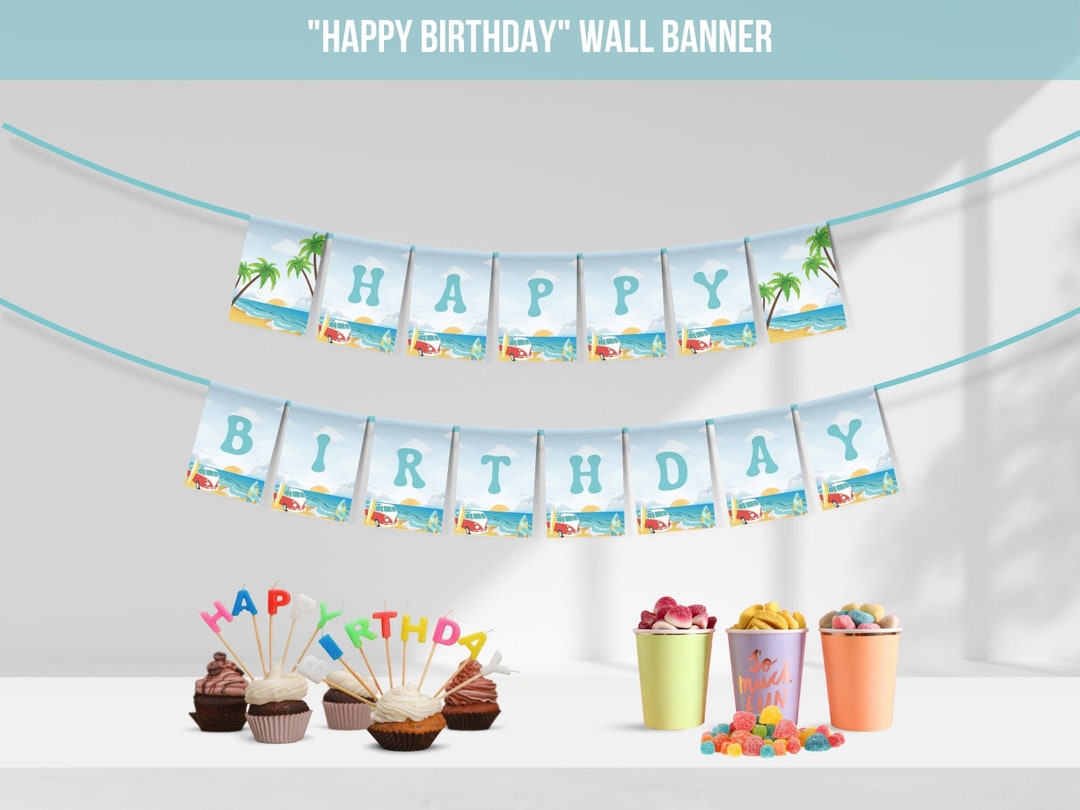 The Big One Happy Birthday Banner | Surf Decor Birthday Bunting | Beach ...