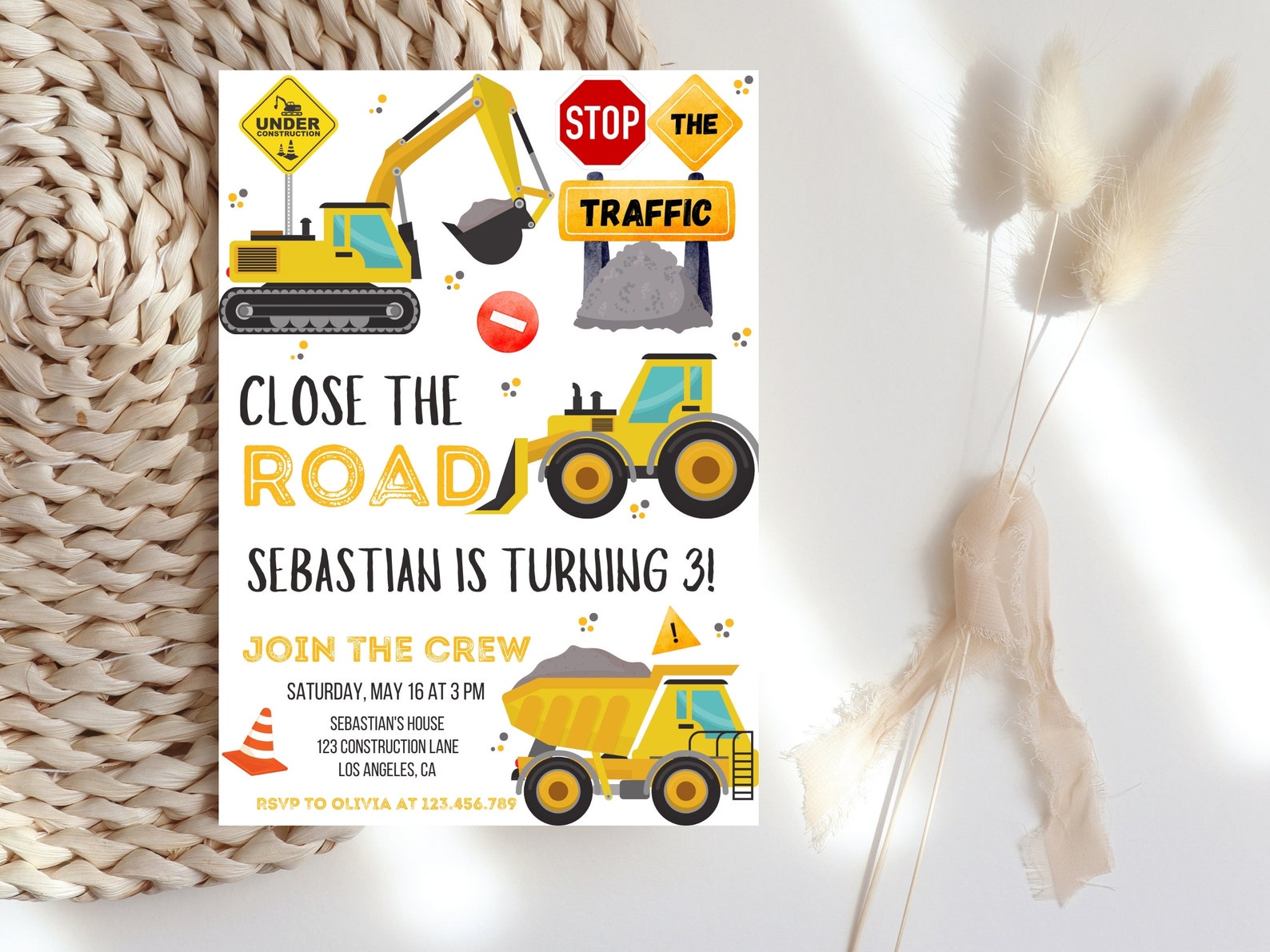 Construction Birthday Party Invitation, Construction Theme Birthday ...