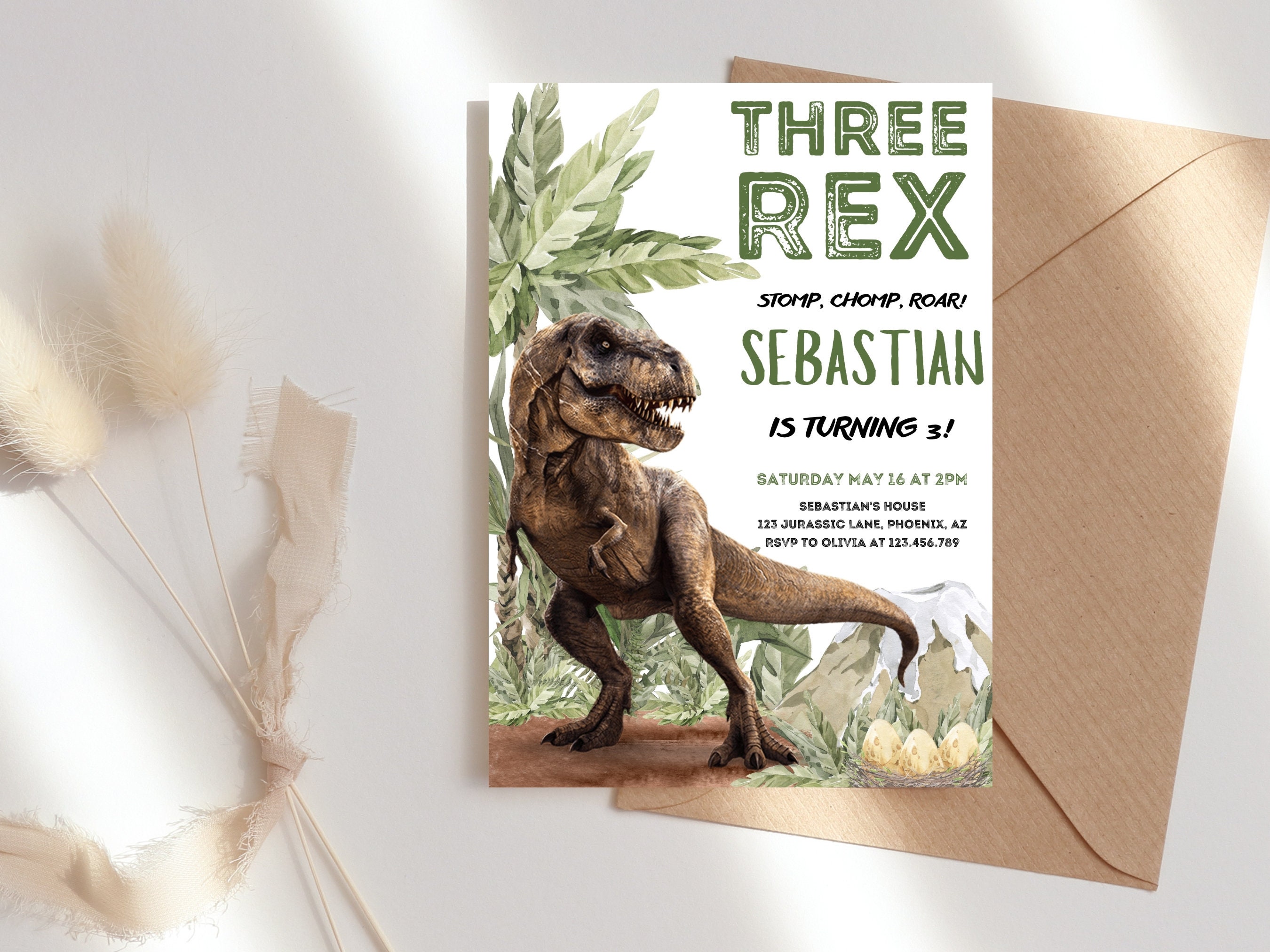 Three Rex Birthday Invitation Dinosaur Birthday Invitation - Etsy