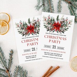 Festive Christmas Office Dinner Holiday Party Invitation Card, Holiday ...
