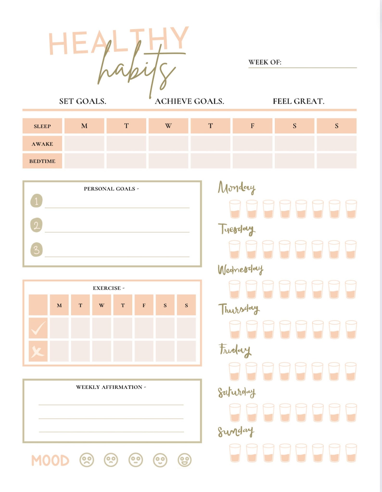 Weekly Healthy Habits Ink Saver - Etsy