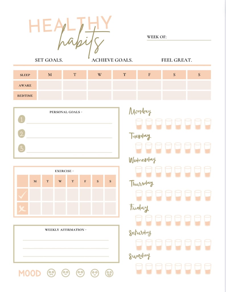 Weekly Healthy Habits Ink Saver - Etsy