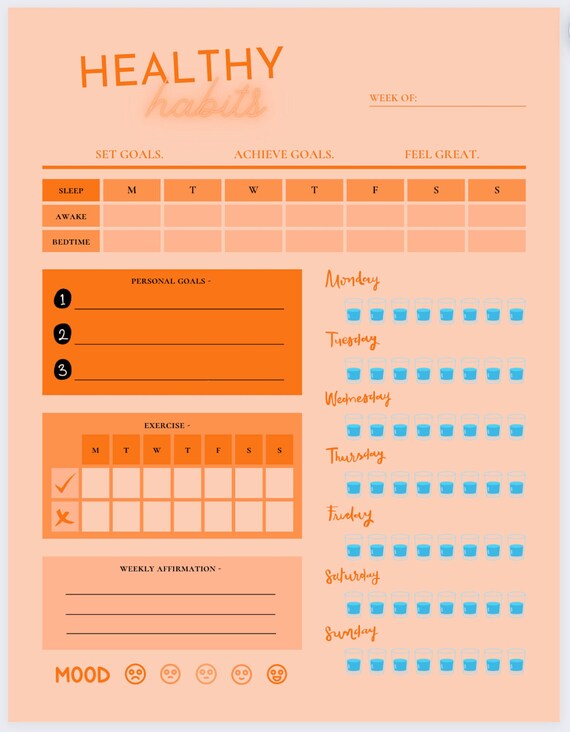 Weekly Healthy Habits Planner orangesicle - Etsy