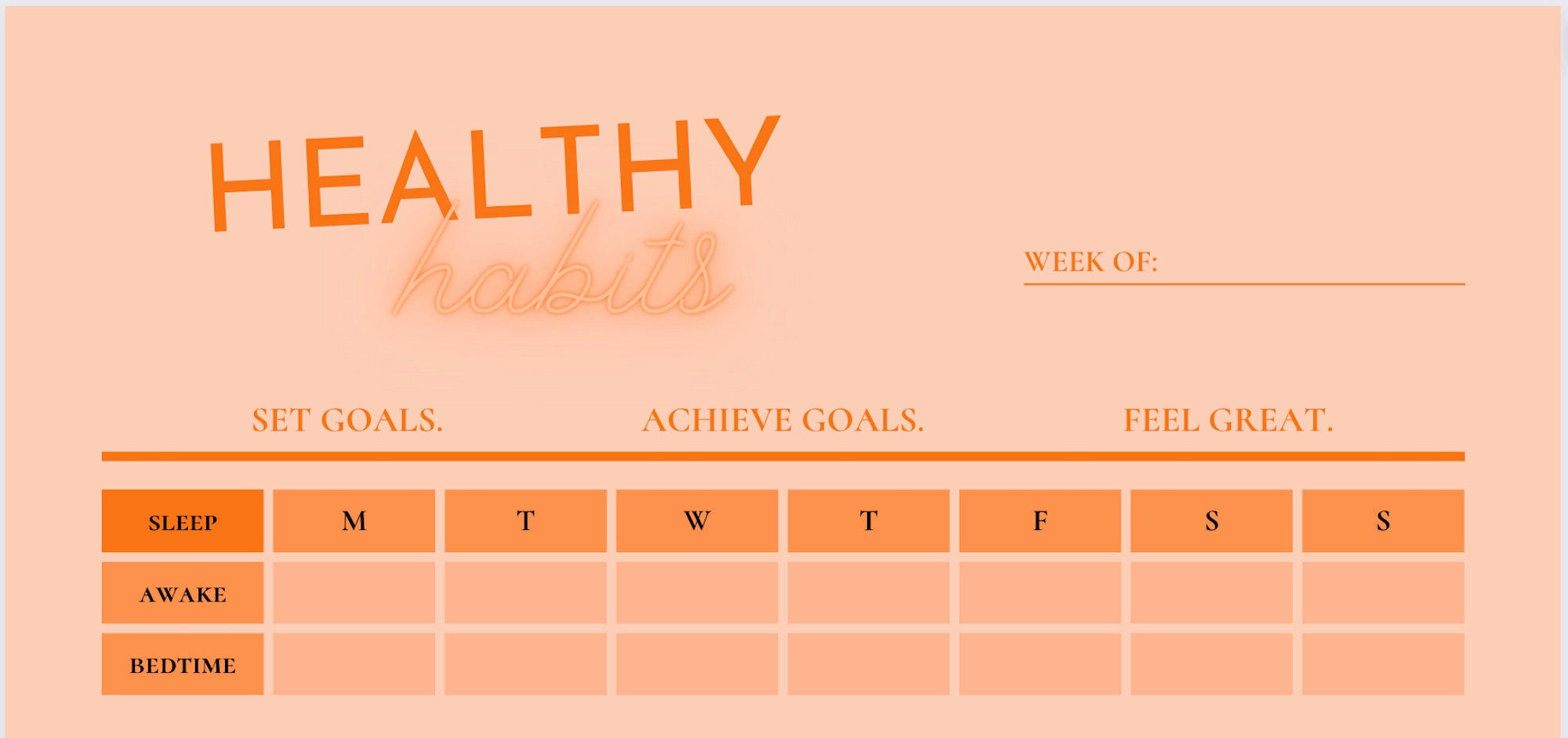 Weekly Healthy Habits Planner orangesicle - Etsy