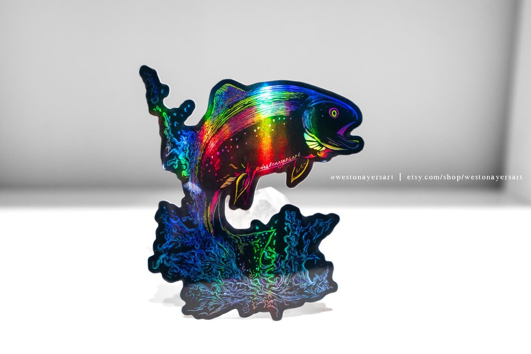 The Rainbow Fish Sticker, Holographic Fish Sticker, Rainbow Trout Art ...