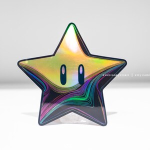 Super Mario Invincibility Star Sticker, Mario Stickers, Holographic ...