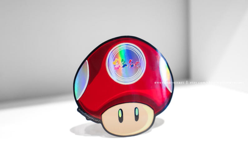 Super Mario Mushroom Stickers, Mario Bros Stickers, Holographic ...