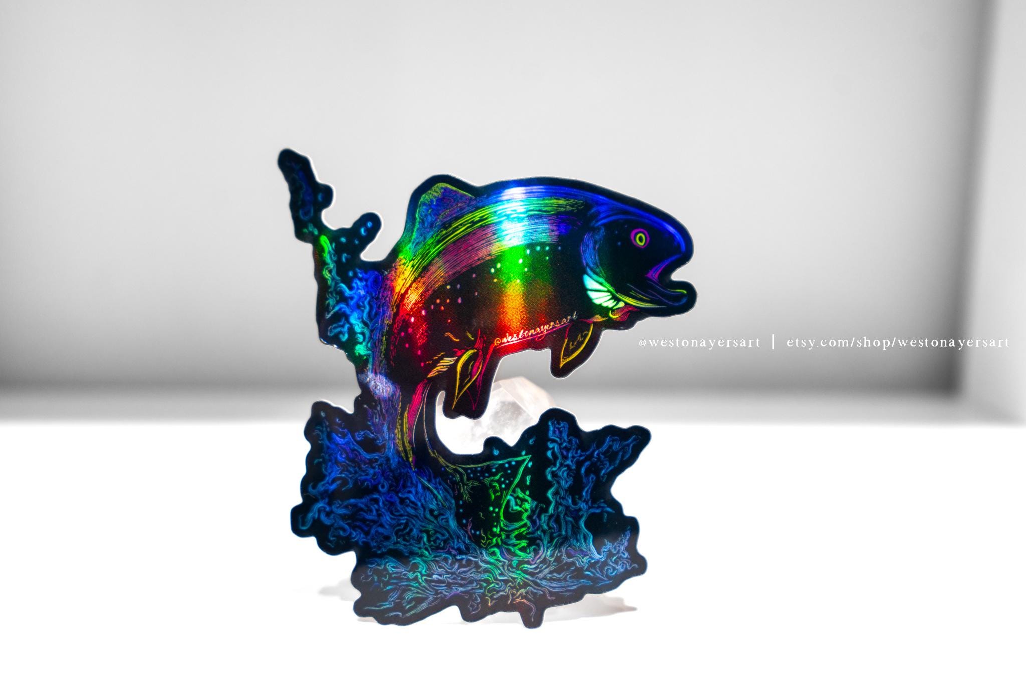 The Rainbow Fish Sticker, Holographic Fish Sticker, Rainbow Trout Art ...