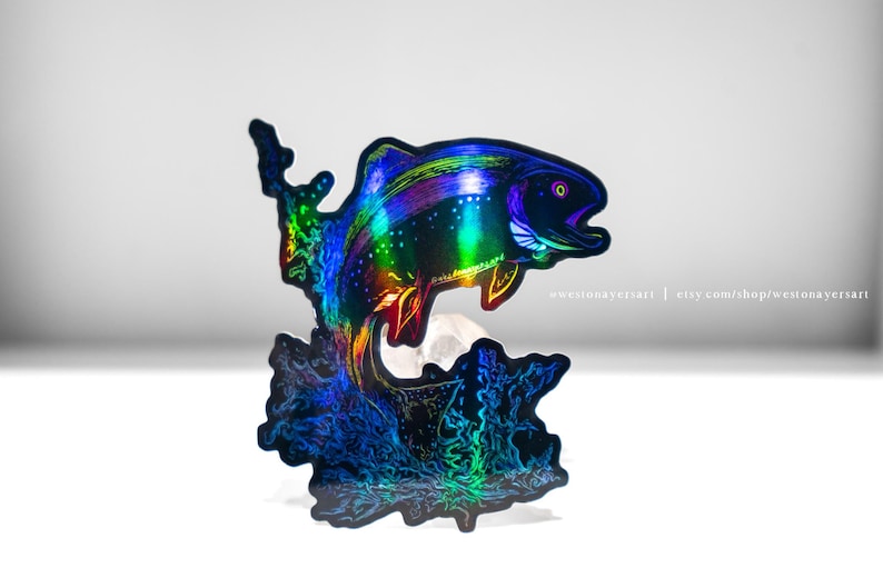 The Rainbow Fish Sticker, Holographic Fish Sticker, Rainbow Trout Art ...