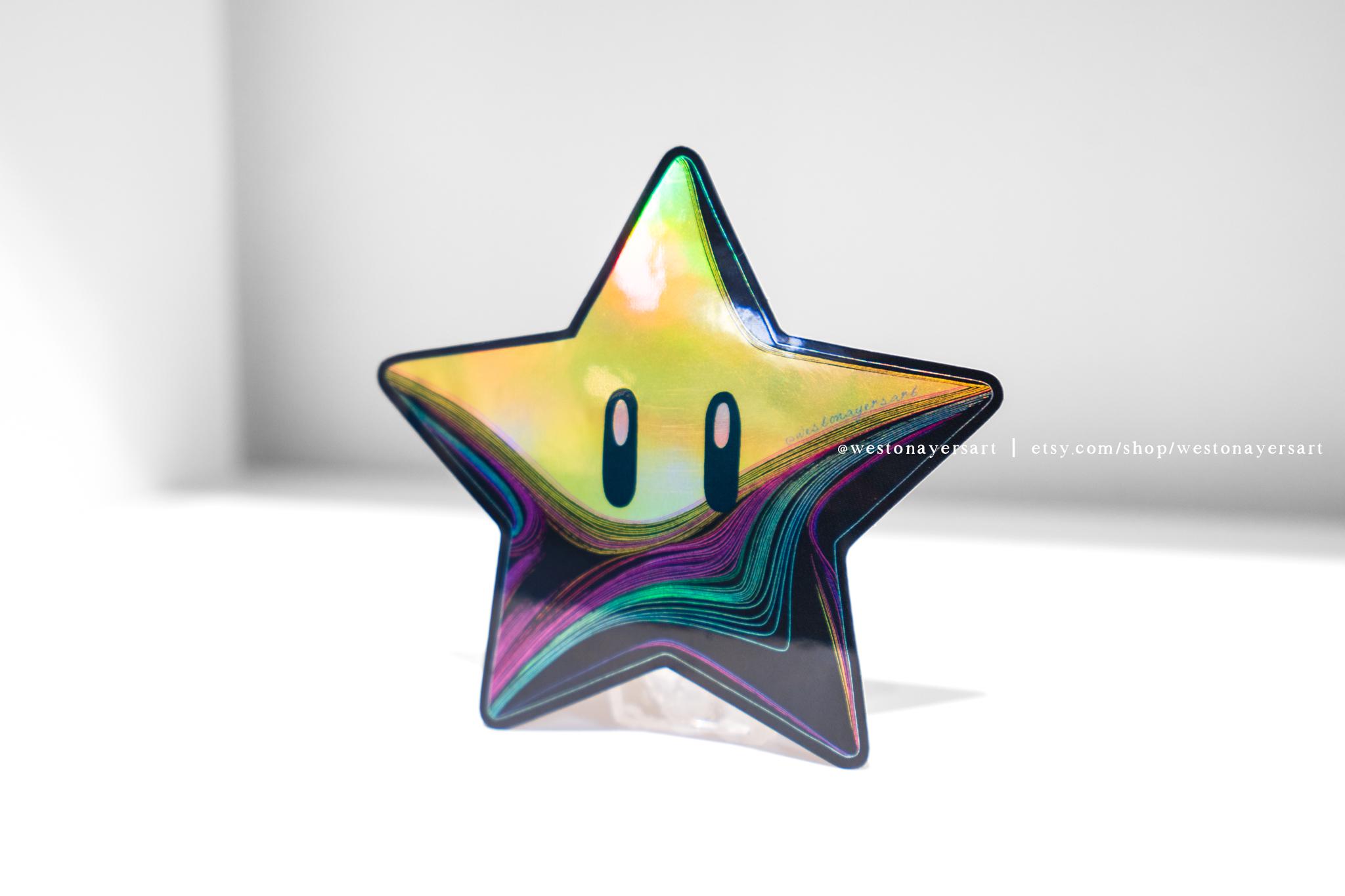 Super Mario Invincibility Star Sticker, Mario Stickers, Holographic ...