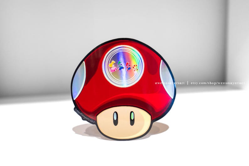 Super Mario Mushroom Stickers, Mario Bros Stickers, Holographic ...