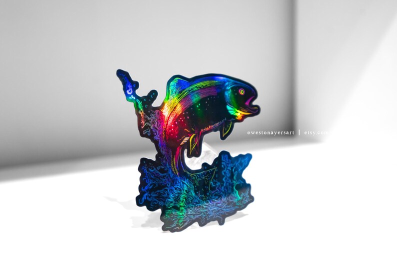 The Rainbow Fish Sticker, Holographic Fish Sticker, Rainbow Trout Art ...