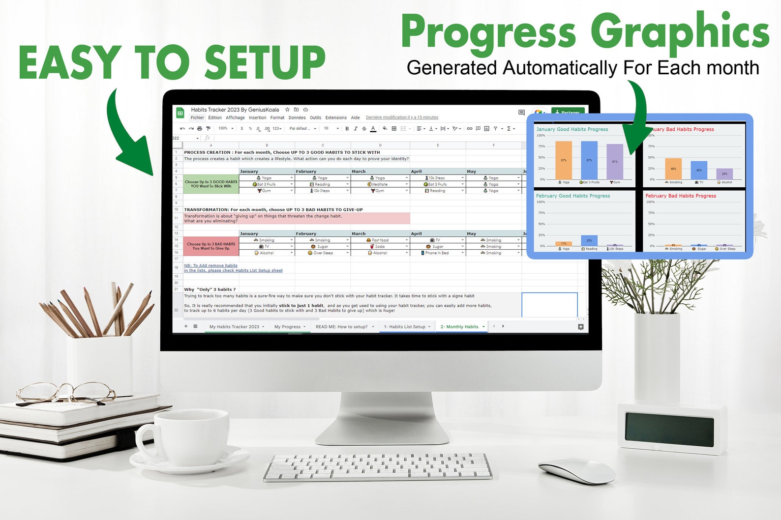 Habit Tracker Spreadsheet 2024 Google Sheets Habit Tracker Daily Habit ...