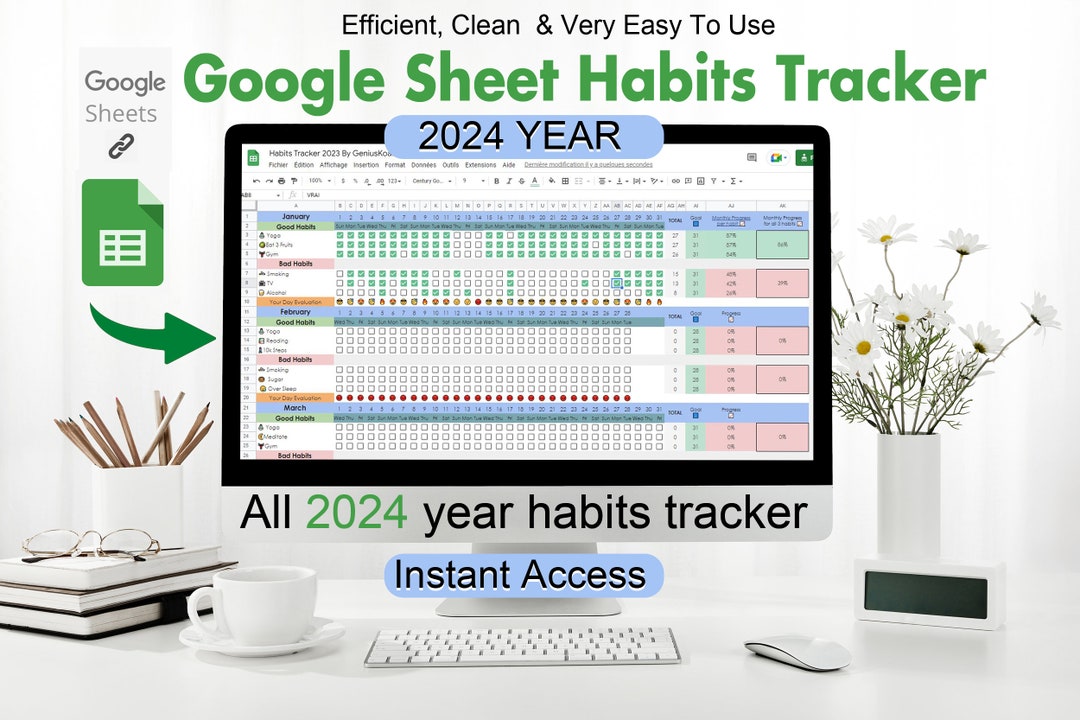 Habit Tracker Spreadsheet 2024 Google Sheets Habit Tracker Daily Habit ...