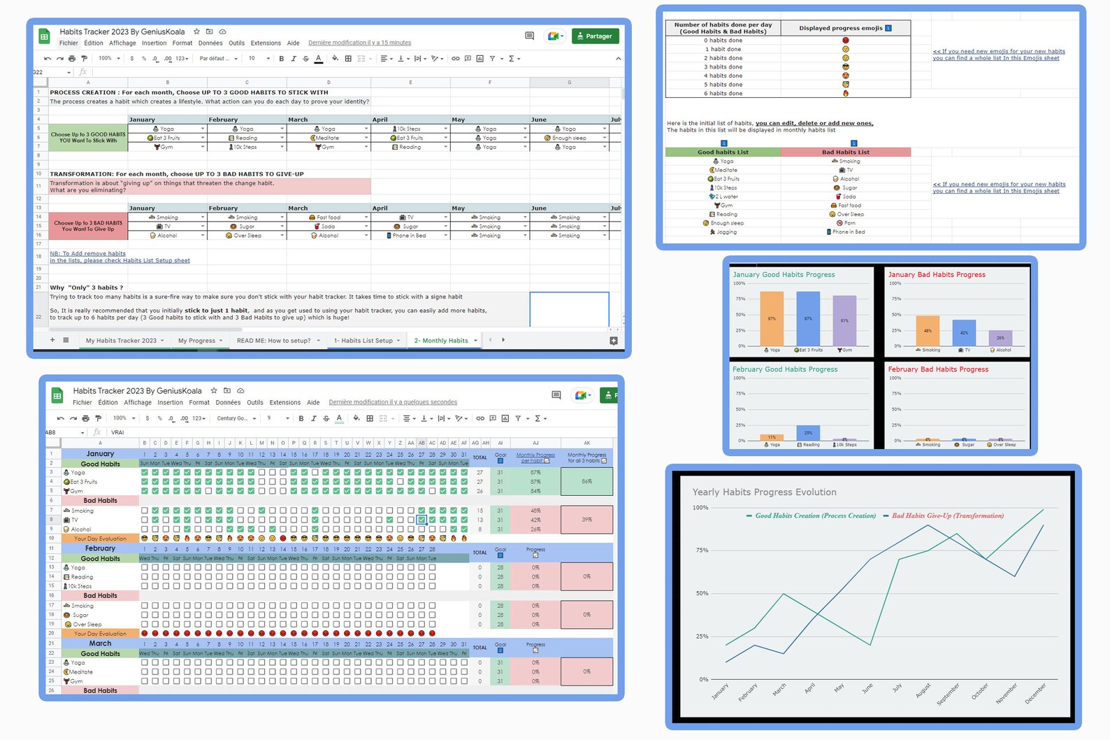 Habit Tracker Spreadsheet 2024 Google Sheets Habit Tracker Daily Habit ...