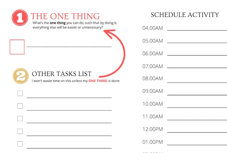 THE ONE THING Minimalist Printable Digital Daily Planner, to Do Tasks ...