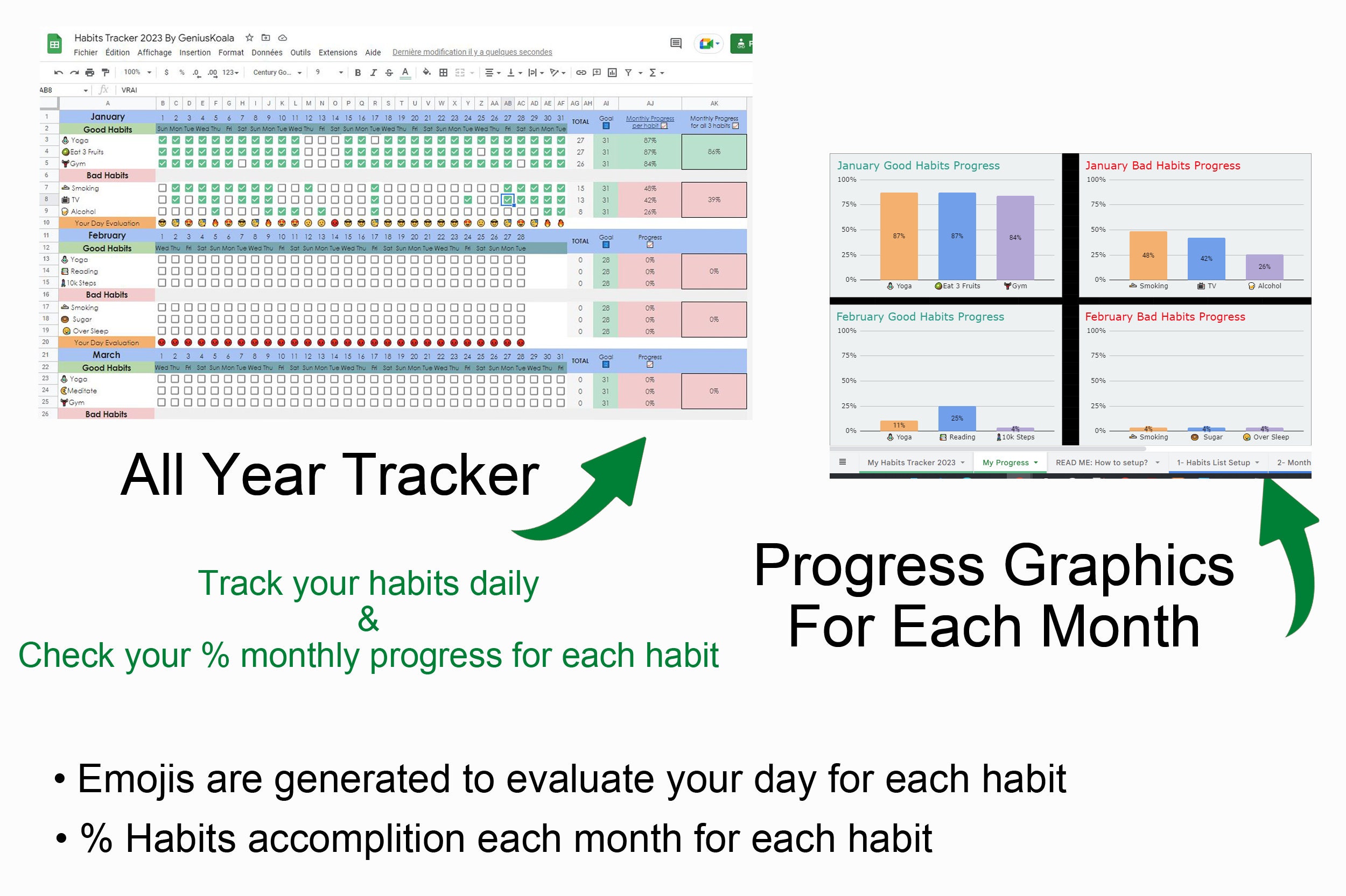 Habit Tracker Spreadsheet 2024 Google Sheets Habit Tracker Daily Habit ...