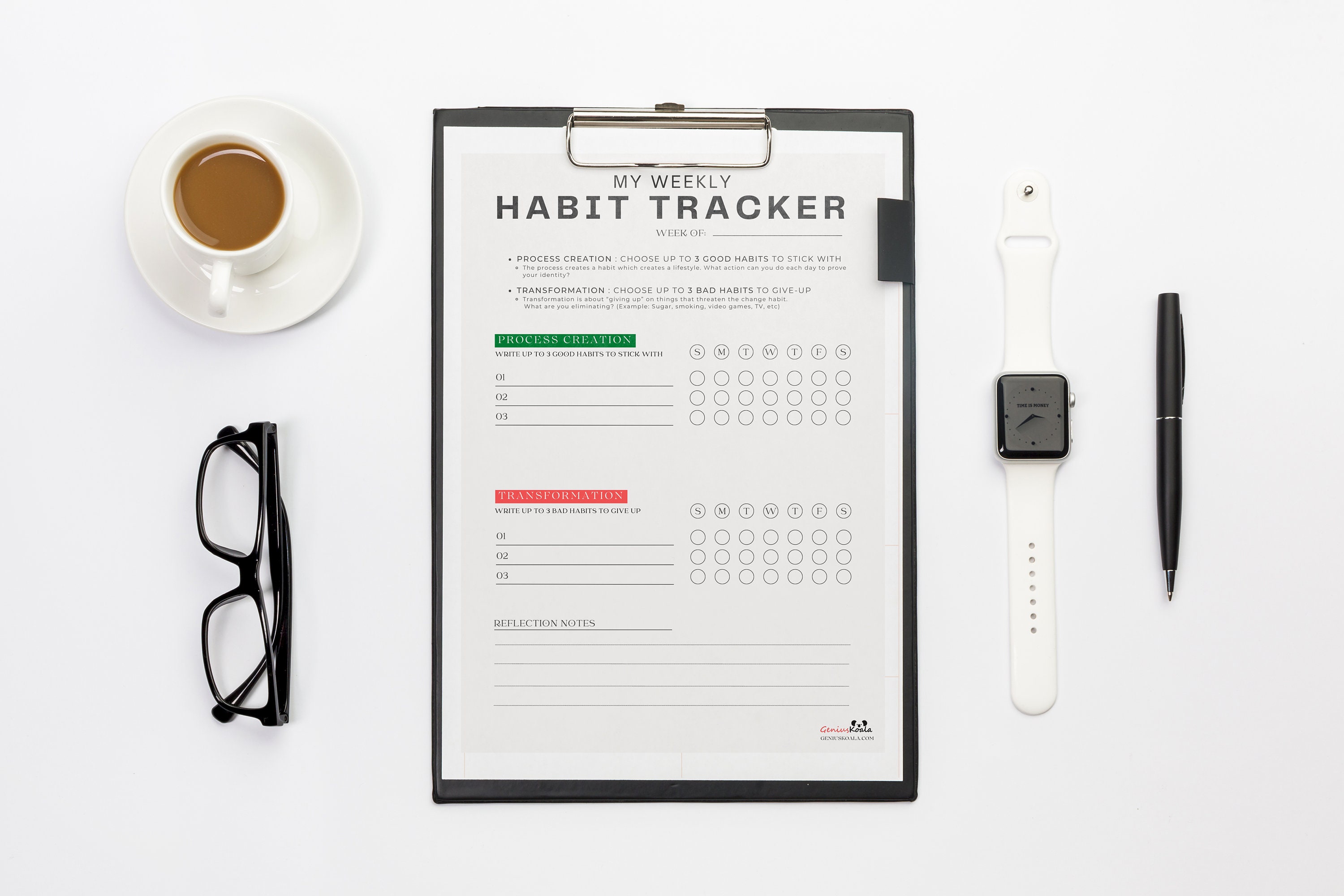 Habit Tracker Printable Weekly Tracker With Reflection Notes, Instant ...