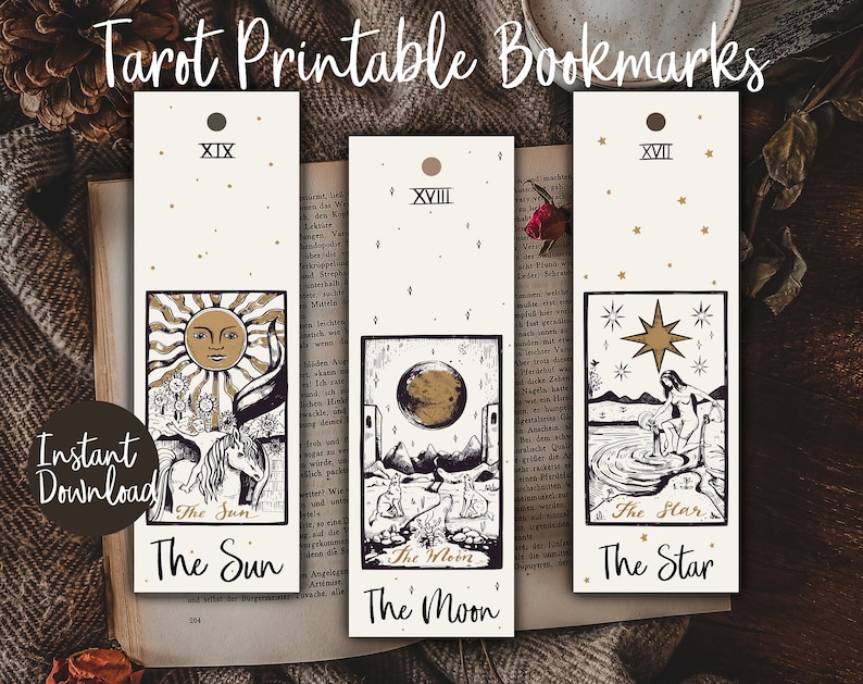 Printable Tarot Bookmarks, Set of 3 Bookmarks, the Sun, the Moon, the ...